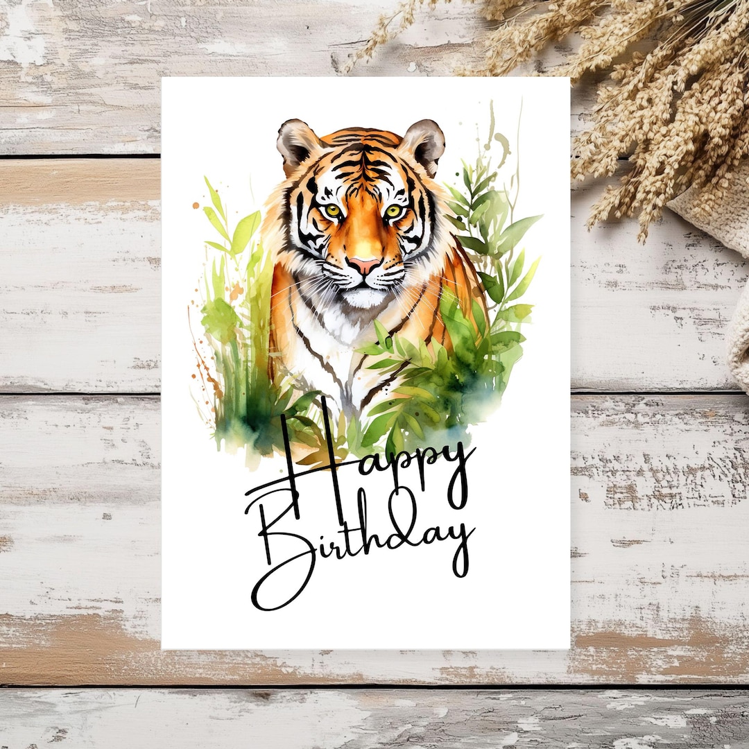 Wild Tiger Birthday Card 5x7 | Printable Watercolor Wildcat Greeting ...