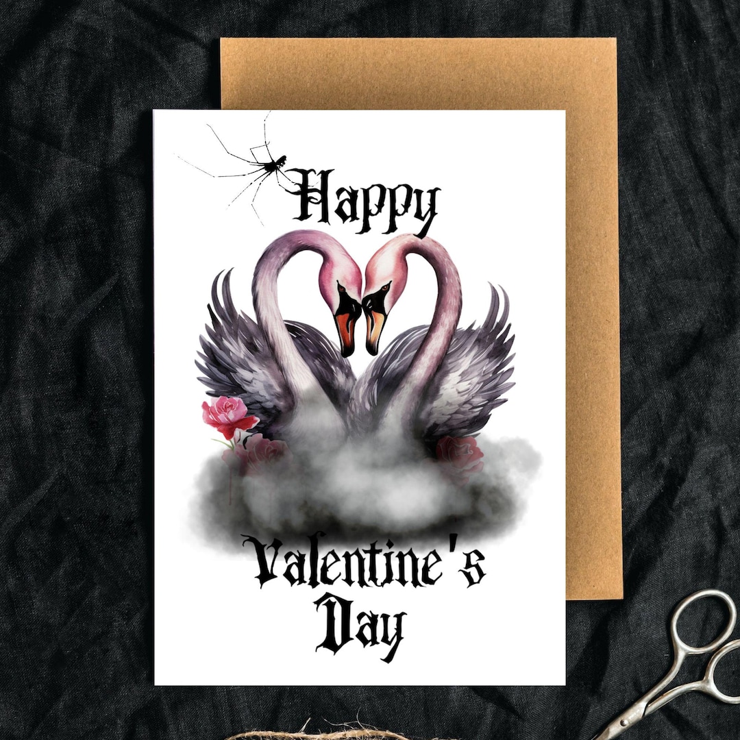 Printable Swans Valentine's Card Gothic White Swans With Roses Timeless ...