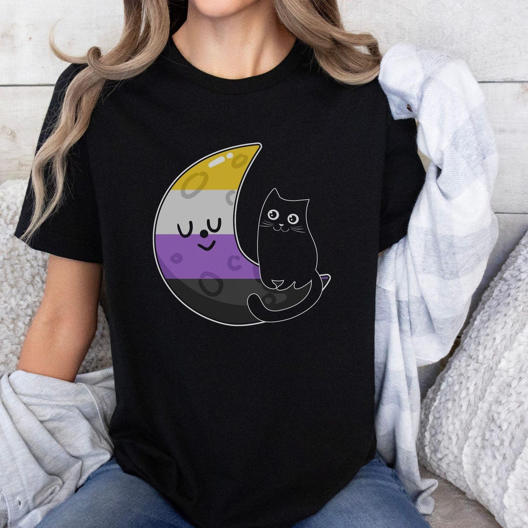 Nonbinary Shirt Cat on Moon Nonbinary Pride Shirt Cat Enby Shirt ...