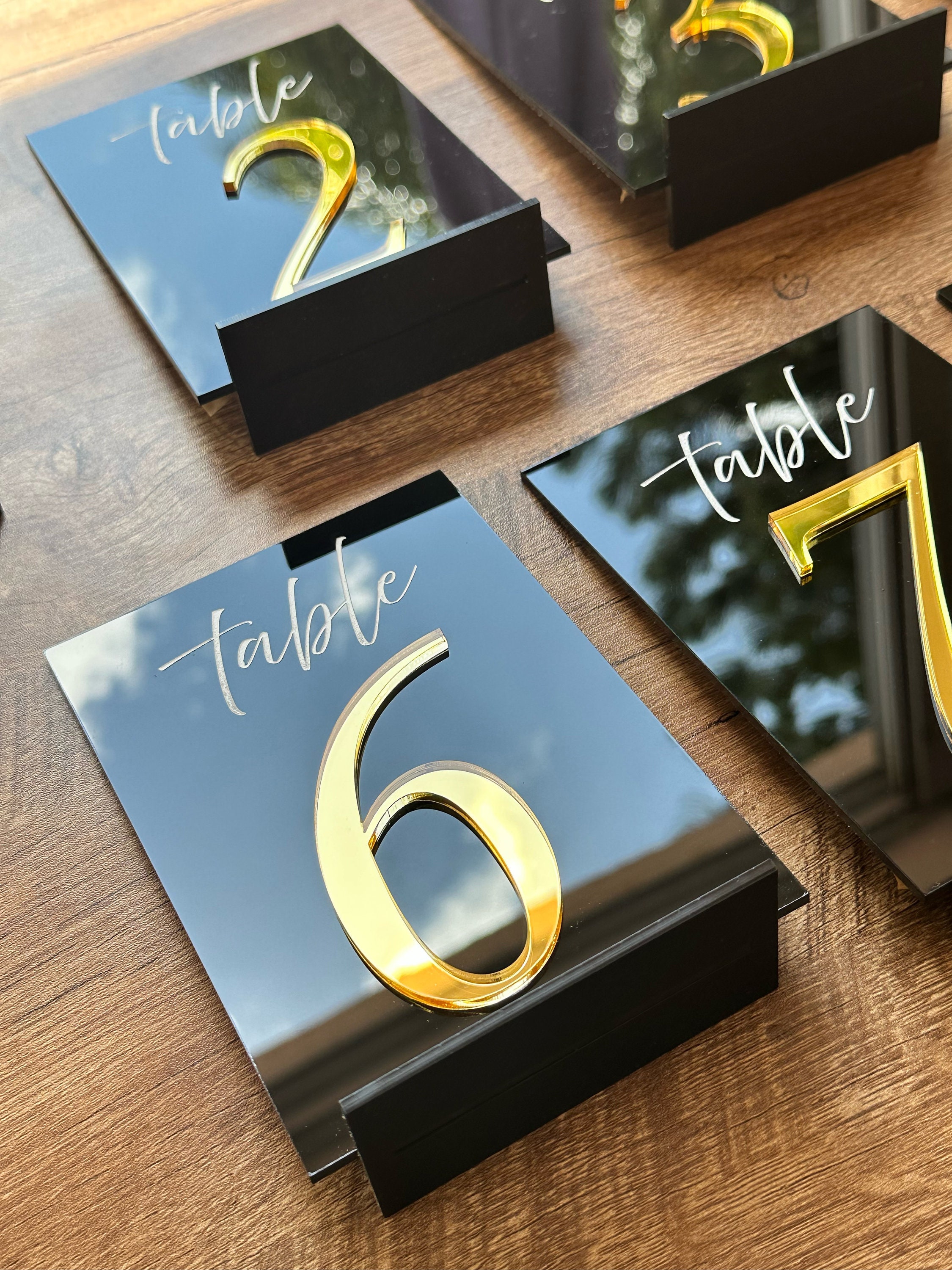 Black Acrylic Table Numbers: 3D Gold Mirror Wedding Table Signs - Etsy