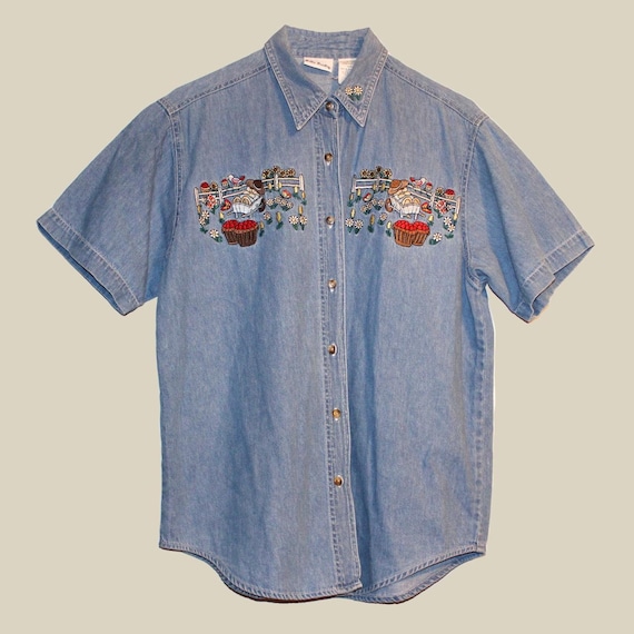 Denim shirt farm embroidery - Gem