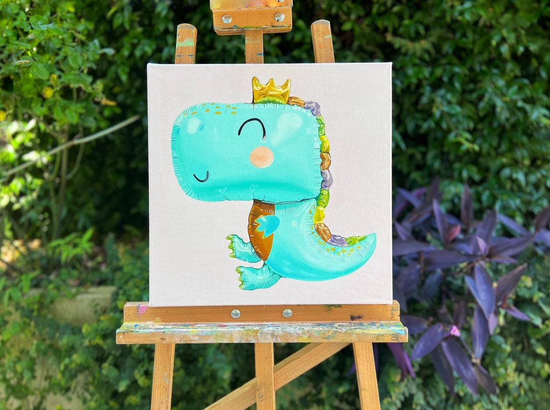 Dino Oil Painting: Original Handmade Nursery Art, 16x16 - Etsy