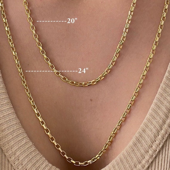 14K Gold Belcher Chain Necklace Glitter Chain Necklace Minimalist Necklace 14K Solid Gold Chain Necklace Etsy