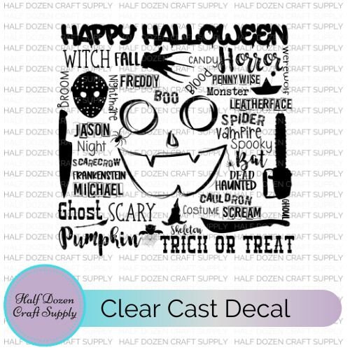 Halloween Words Decal, Clear Cast Decal, Printed Vinyl, Adhesive Vinyl ...