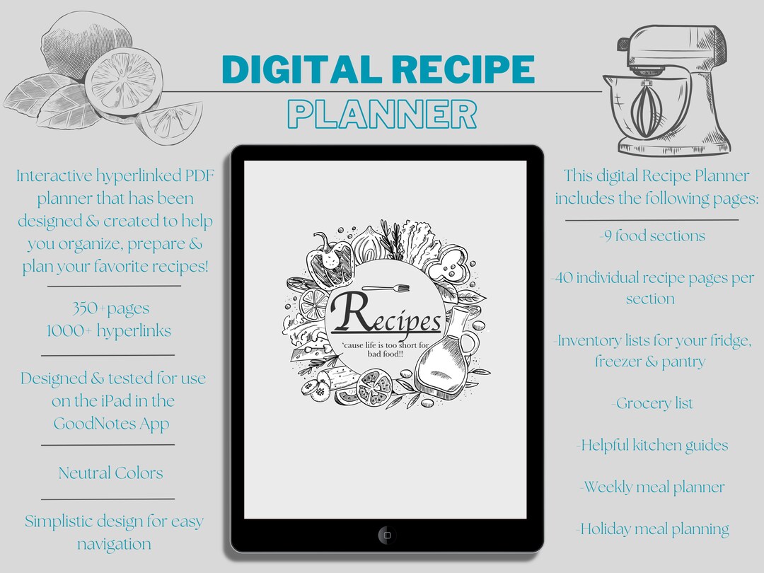 Digital Recipe for Goodnotes, Hyperlinked Digital Recipe Planner ...