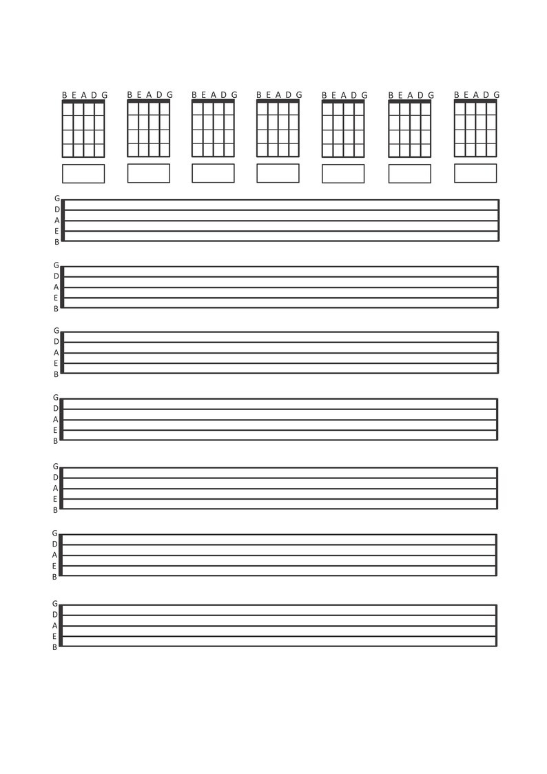 Printable 5 String BASS Guitar TAB Sheet Music | for Letter/a4 Printer ...