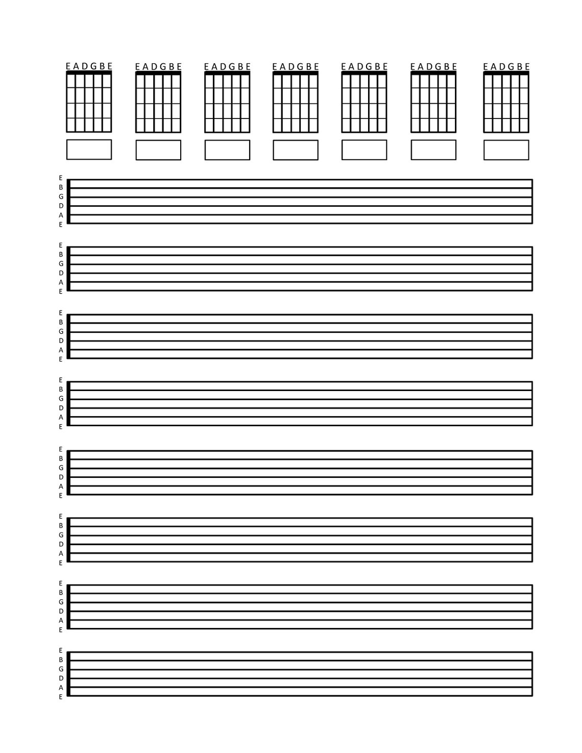 Printable Guitar Sheet Music TAB | for Letter/a4 Printer | 7 Chord ...