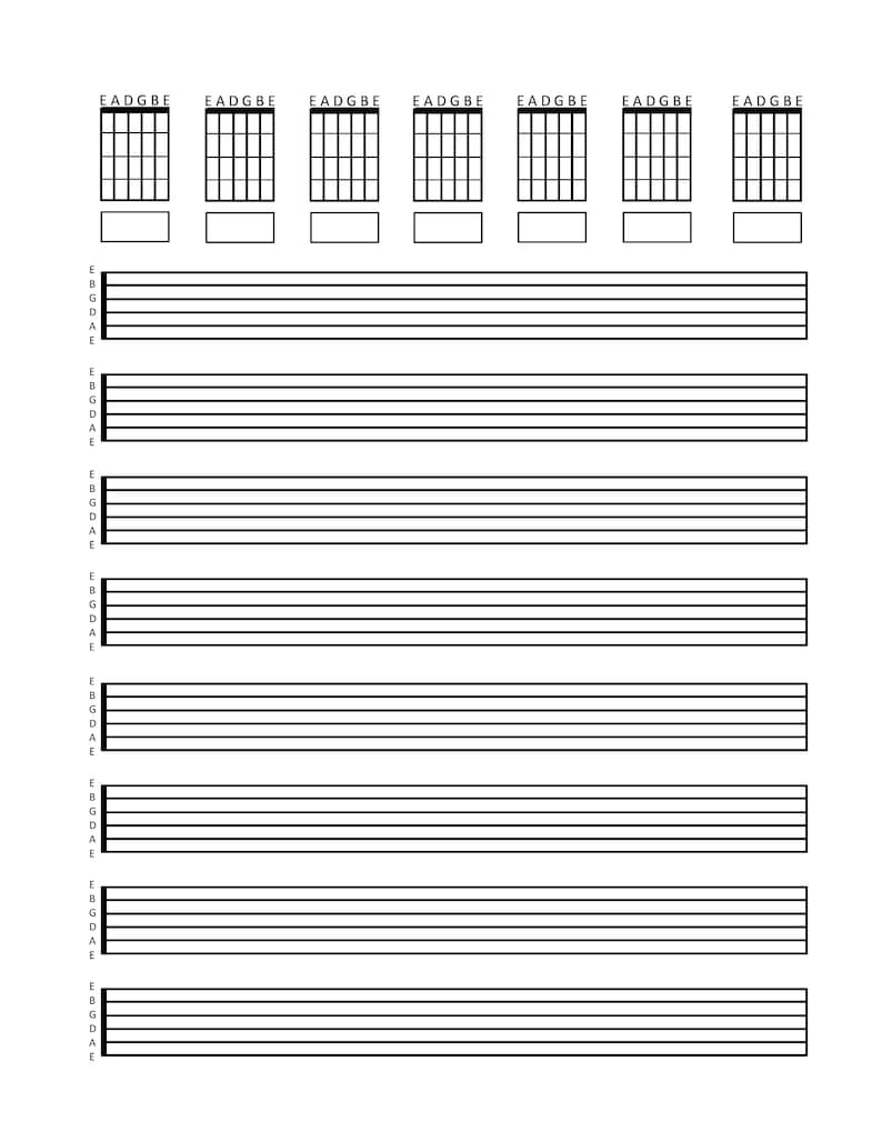 Printable Guitar Sheet Music TAB | for Letter/a4 Printer | 7 Chord ...