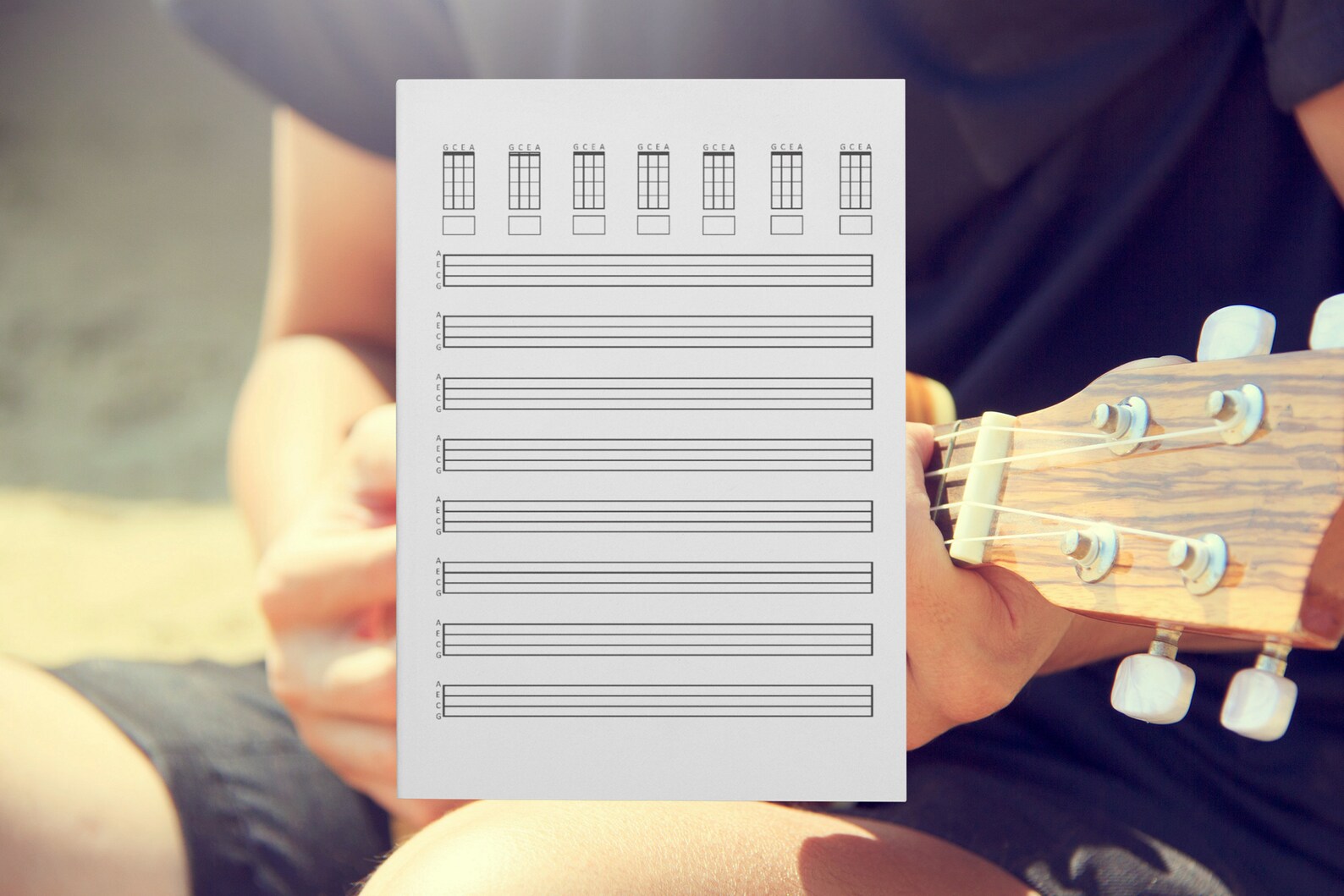 Printable UKULELE TAB Sheet Music | for Letter/a4 Printer | 7 Chord ...