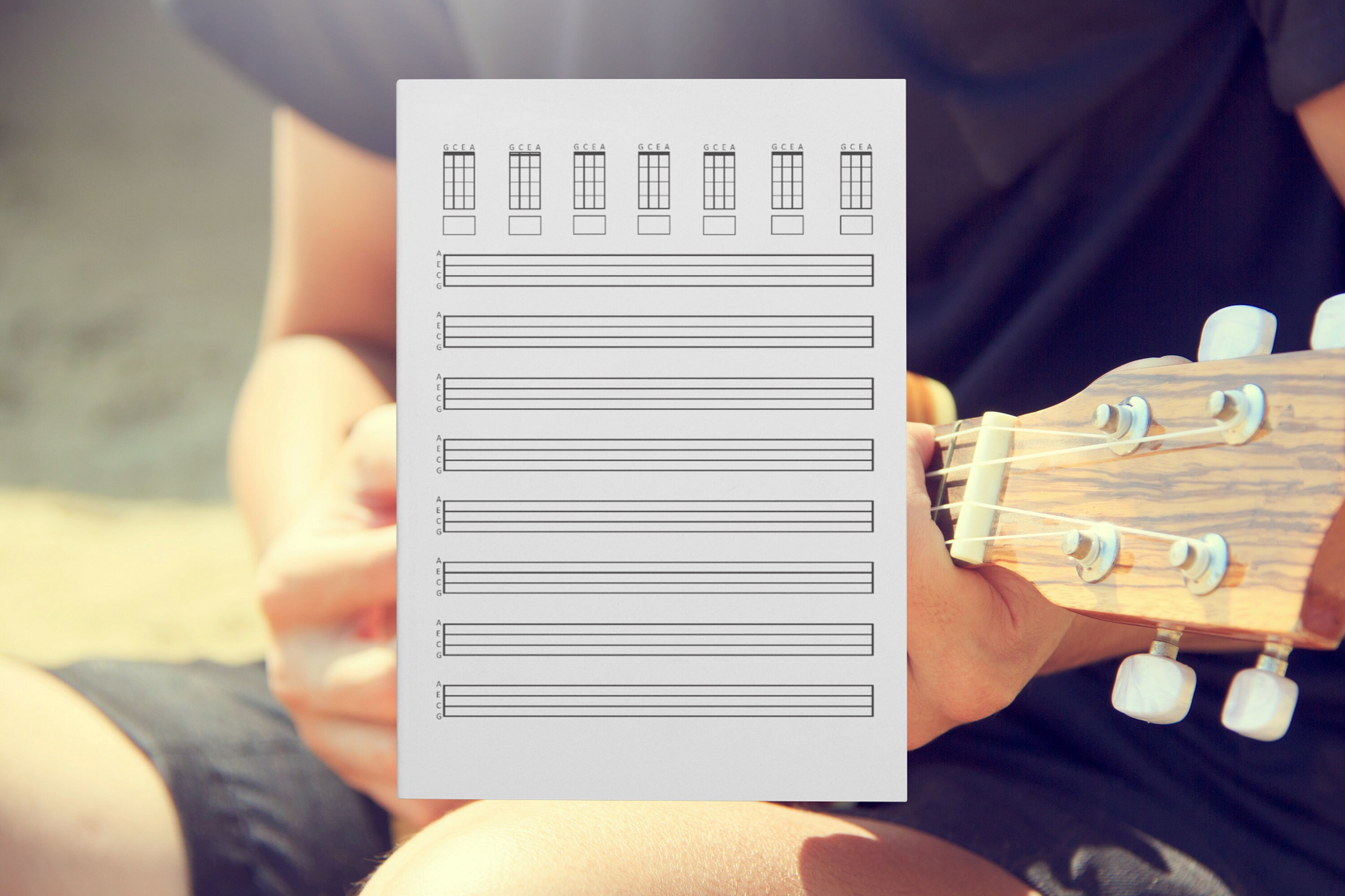 Printable UKULELE TAB Sheet Music | for Letter/a4 Printer | 7 Chord ...