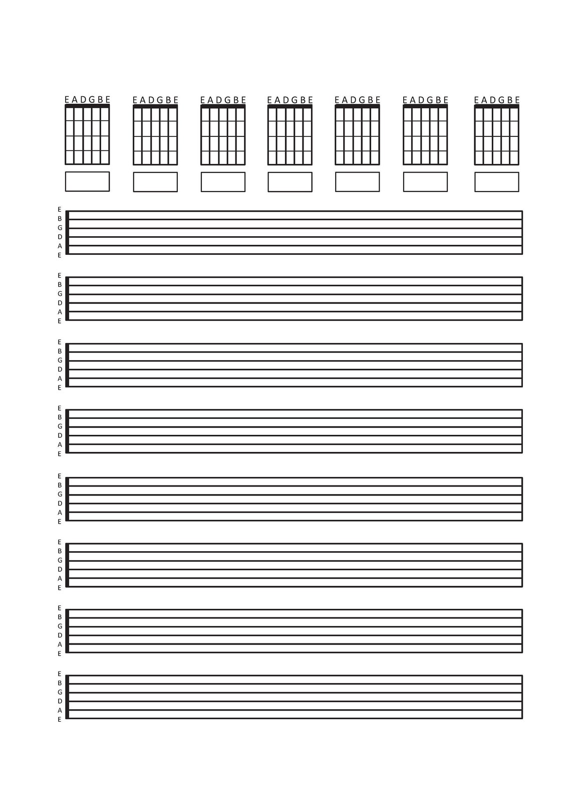 Printable Guitar Sheet Music TAB | for Letter/a4 Printer | 7 Chord ...