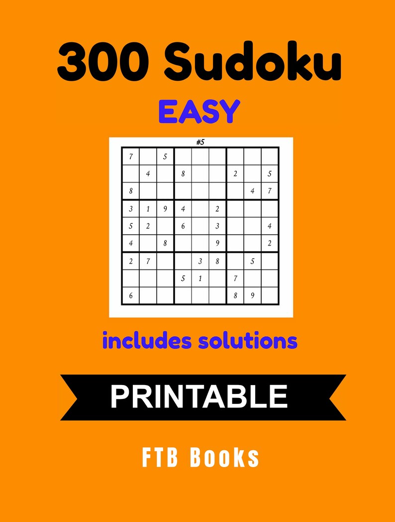 Book 2 300 SUDOKU Printable Puzzles Level: EASY Instant Download After ...