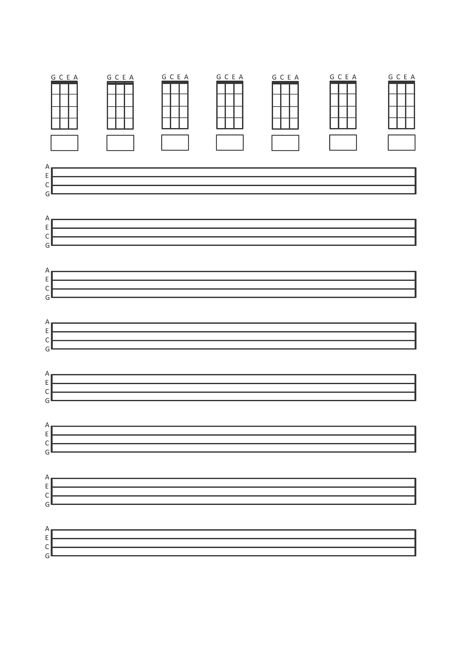 Printable UKULELE TAB Sheet Music | for Letter/a4 Printer | 7 Chord ...