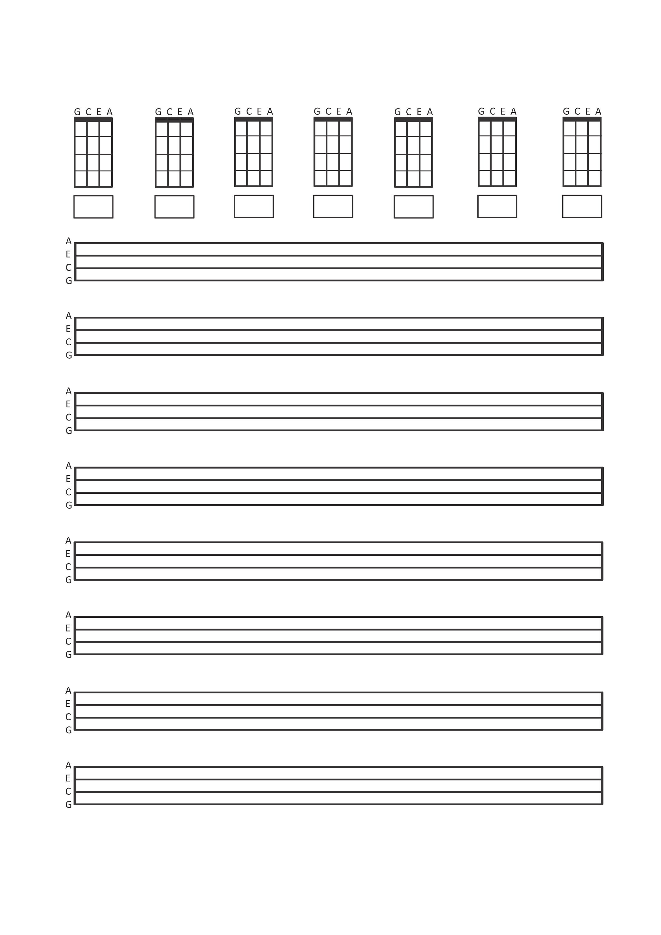 Printable UKULELE TAB Sheet Music | for Letter/a4 Printer | 7 Chord ...