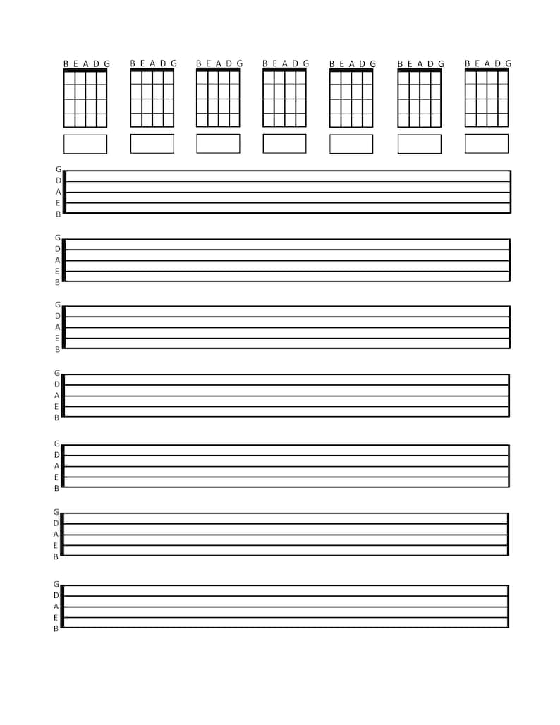 Printable 5 String BASS Guitar TAB Sheet Music | for Letter/a4 Printer ...