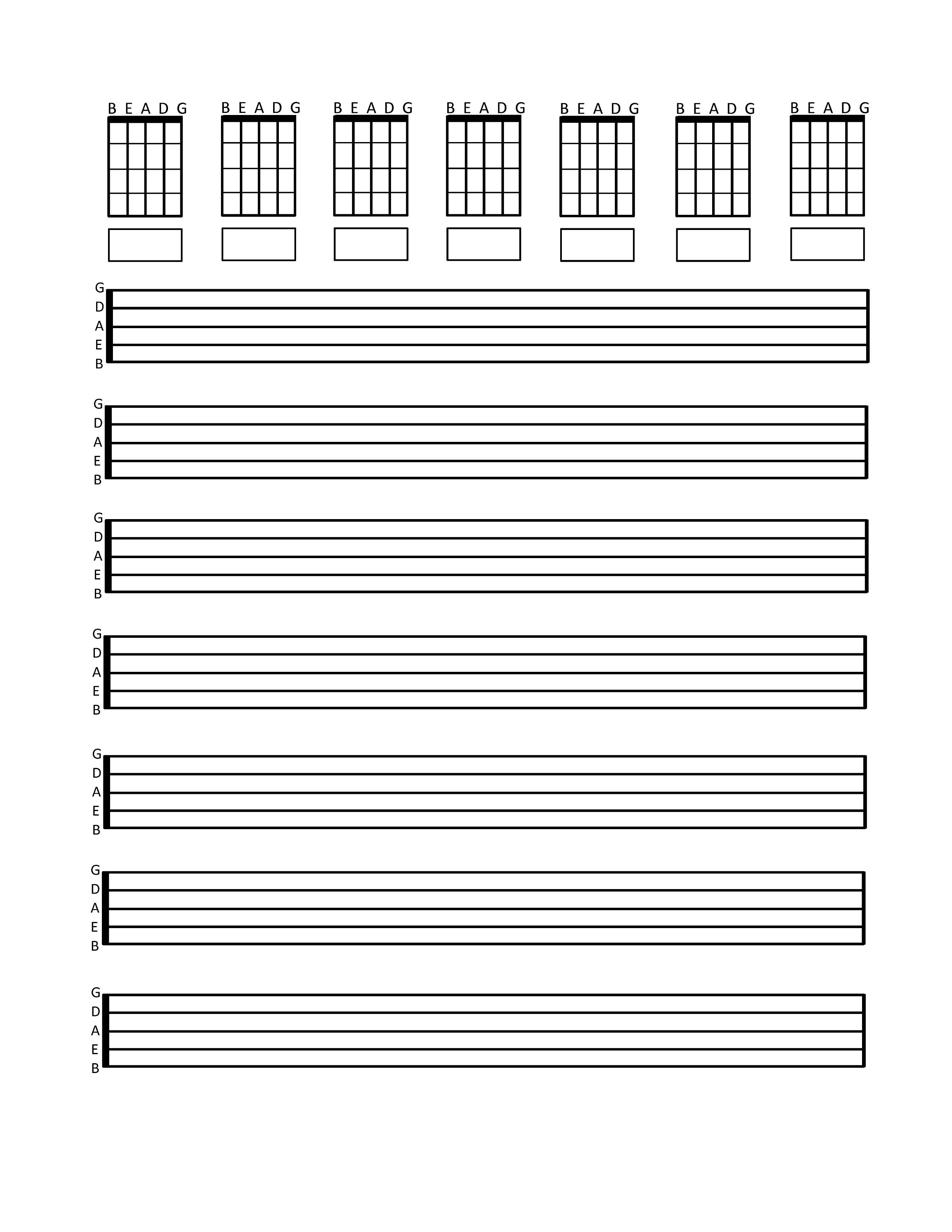 Printable 5 String BASS Guitar TAB Sheet Music | for Letter/a4 Printer ...