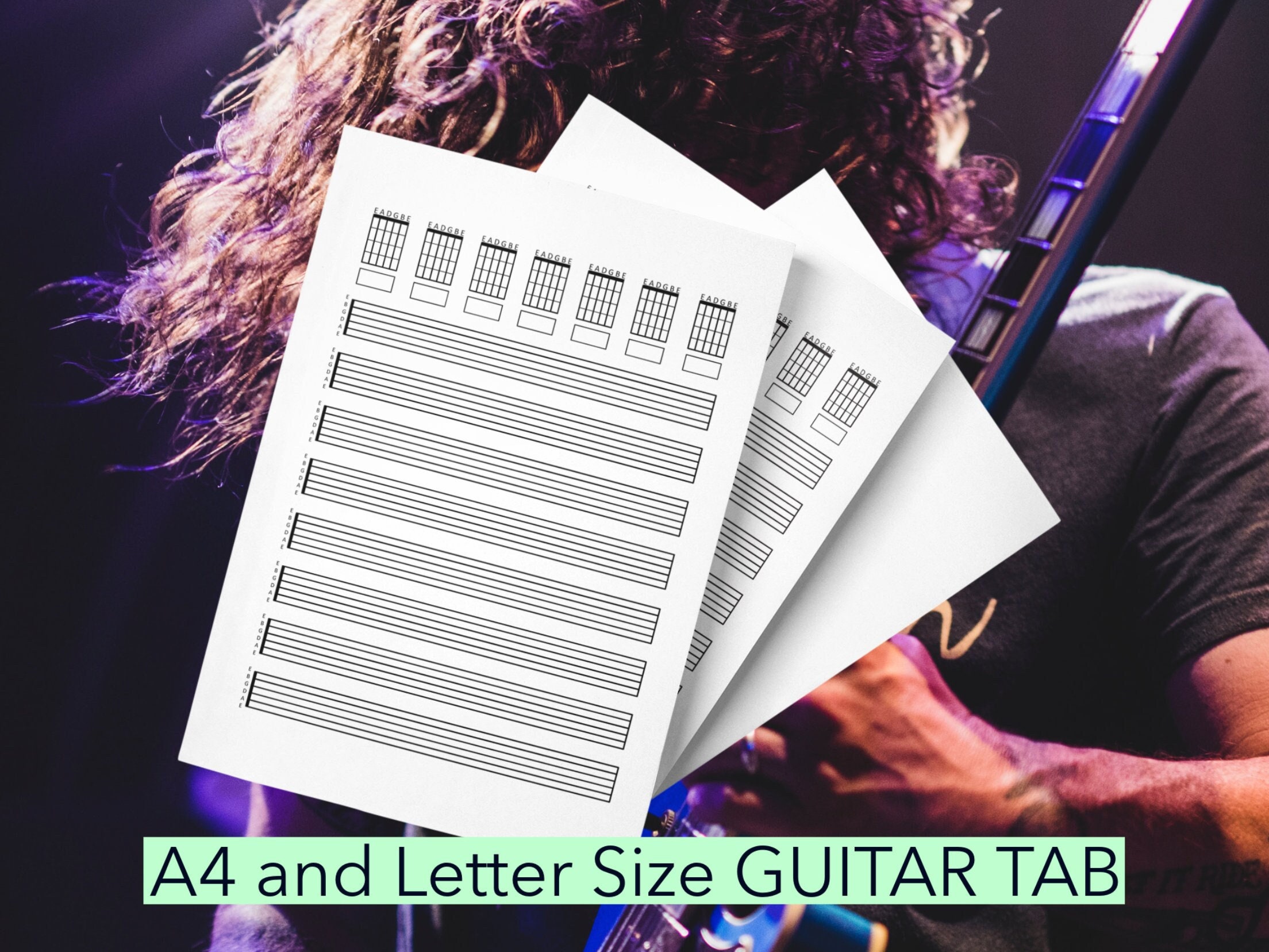 Printable Guitar Sheet Music TAB | for Letter/a4 Printer | 7 Chord ...