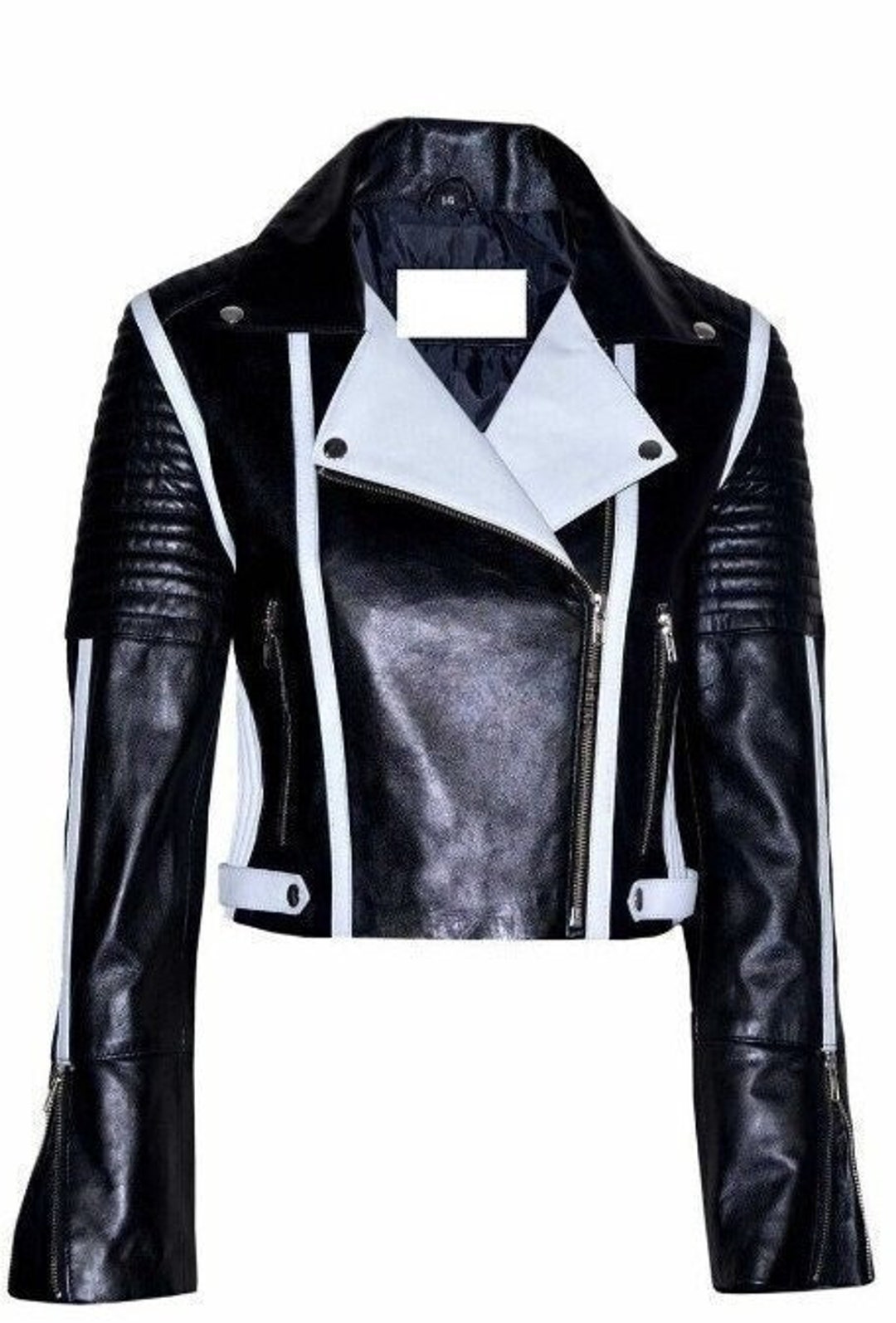 Women's Black-white Lambskin Stylish Biker Leather Jacket, BLACK ...