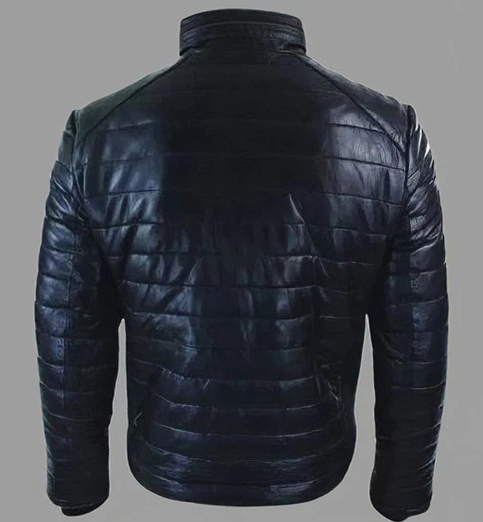 Mens PUFFER LEATHER JACKET | Black Leather Bubble Jacket | Motorcycle ...