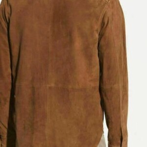 Mens Lambskin TAN Brown Suede Leather SHIRT Slim Fit TRUCKER Style ...