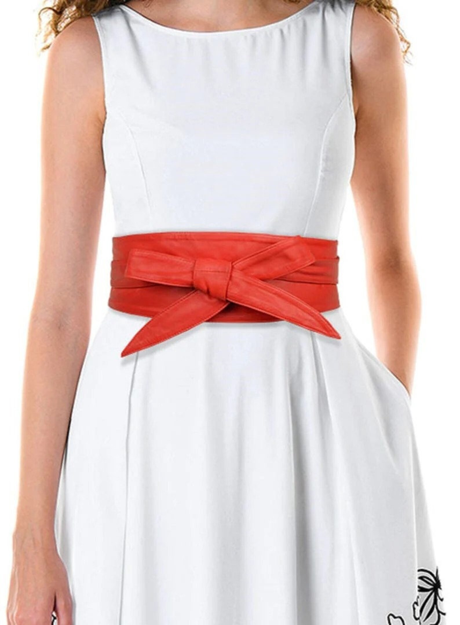 OBI LEATHER BELT Red Leather Wrap Belt Tie Belt Women Wrap - Etsy