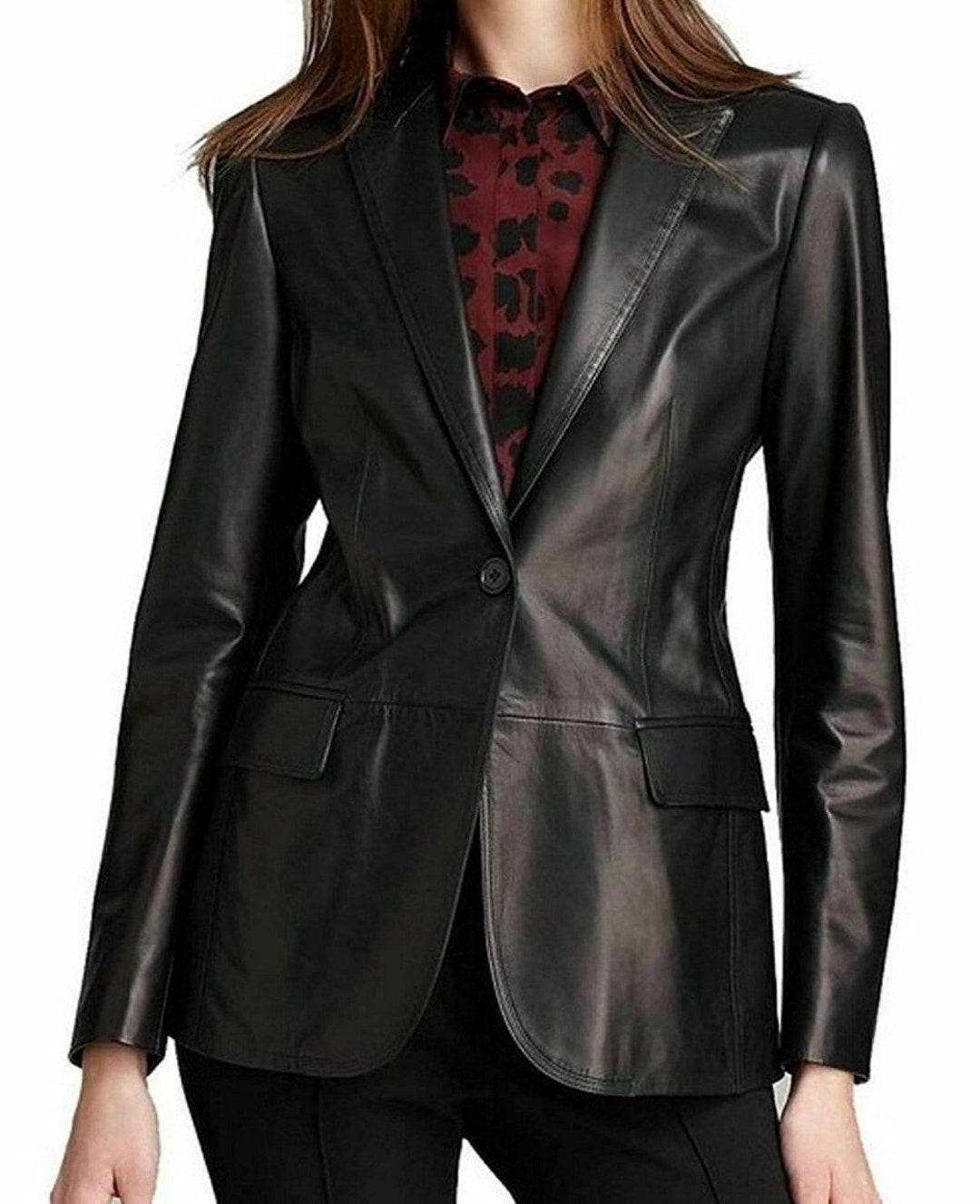 Womens Genuine Lambskin Leather BLAZER | Slim Fit BLACK Leather Jacket ...