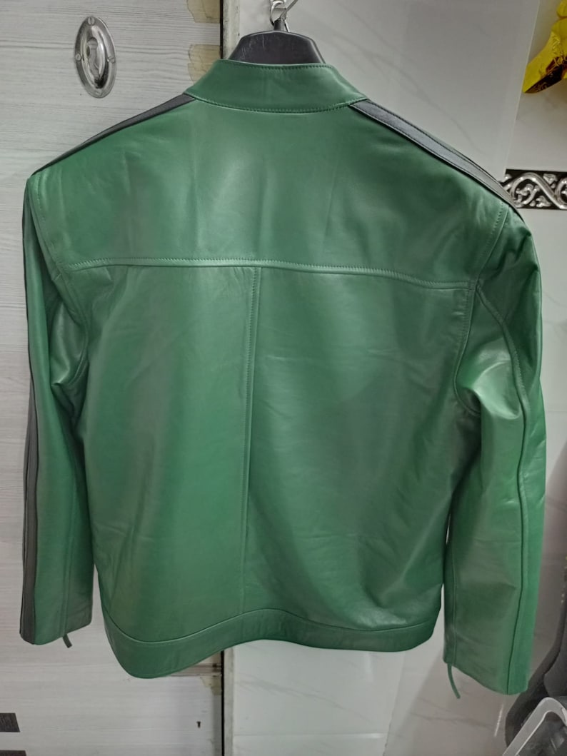 NOORI Mens GREEN Leather Jacket Biker Café Racer Jacket - Etsy
