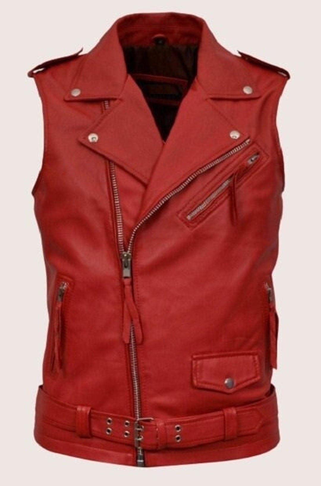 Men's RED Color Handmade Steampunk Leather Vest, Brand New Blood Red ...