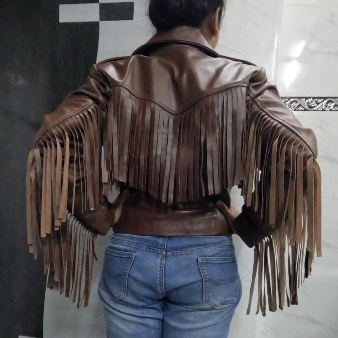 Women's FRINGE JACKET Leather BROWN | Western Style Real Leather Fringe ...