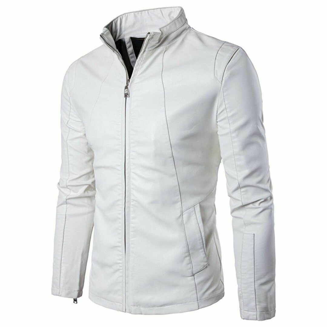 Men's WHITE Genuine Sheepskin Leather Jacket | STYLISH Motorbike Café ...
