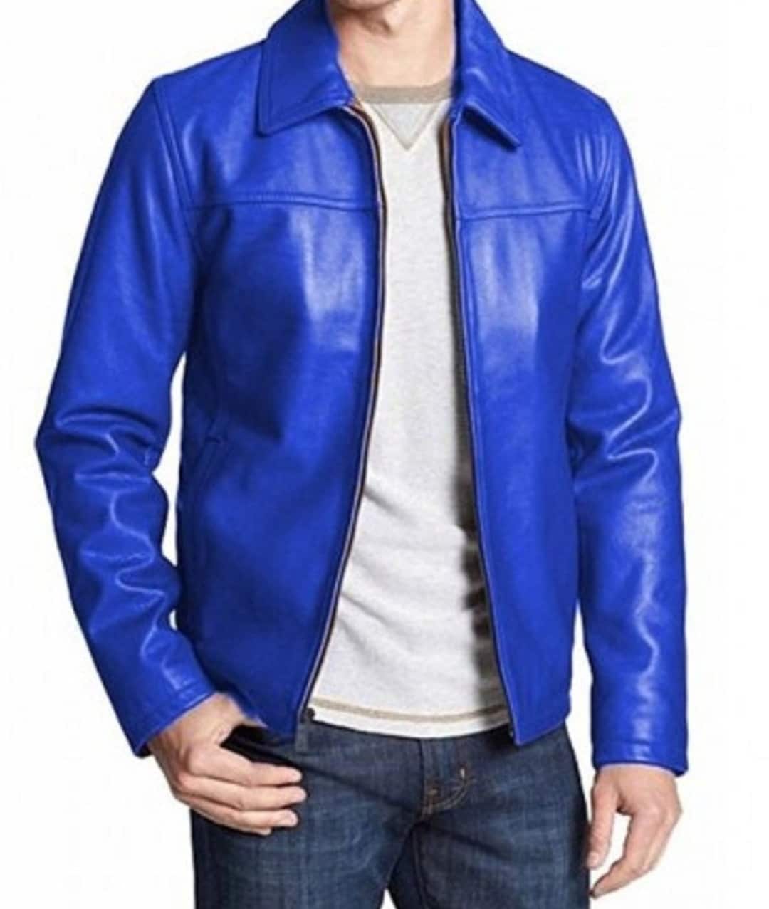 NOORI Men's Lambskin BLUE Leather Jacket | Handmade Slim Fit Shirt ...