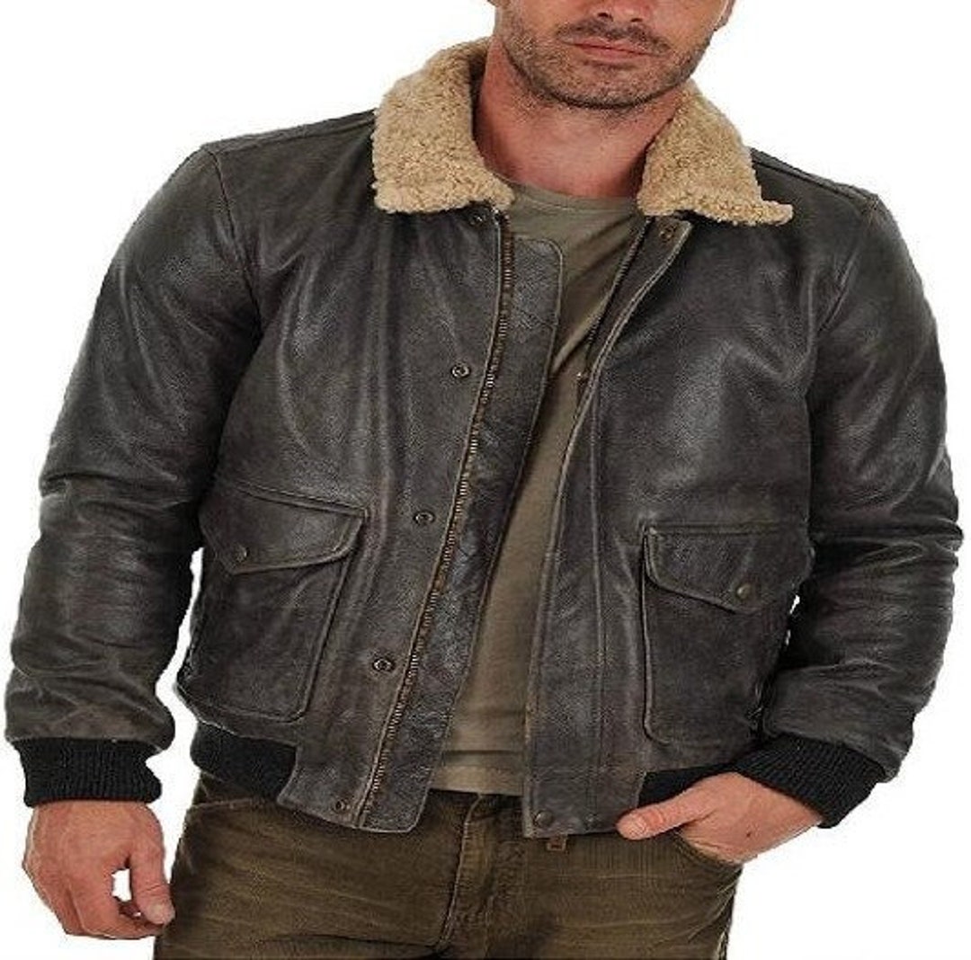 Men's Lambskin BLACK Leather Jacket Black G1 Aviator A2 Bomber Leather ...