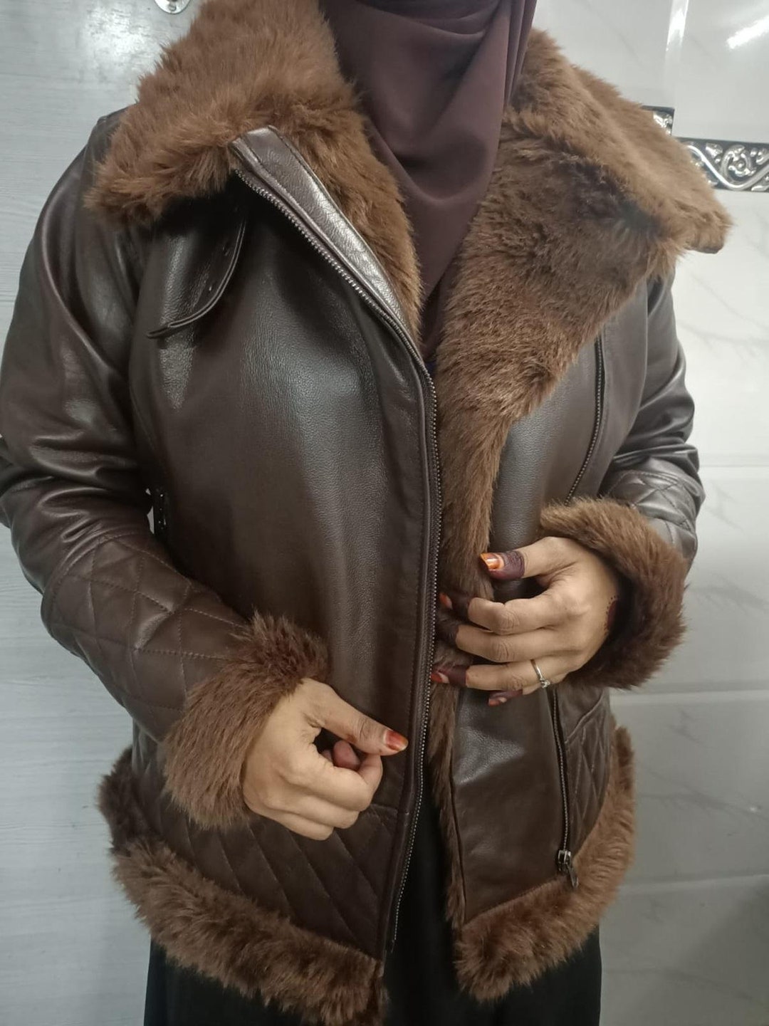 Women's Brown SHEARLING Leather Jacket, Brown AVIATOR Stylish Fur ...