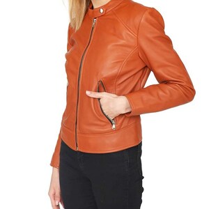 Women's ORANGE Leather Jacket, QUILTED Designer Party Wear Jacket ...