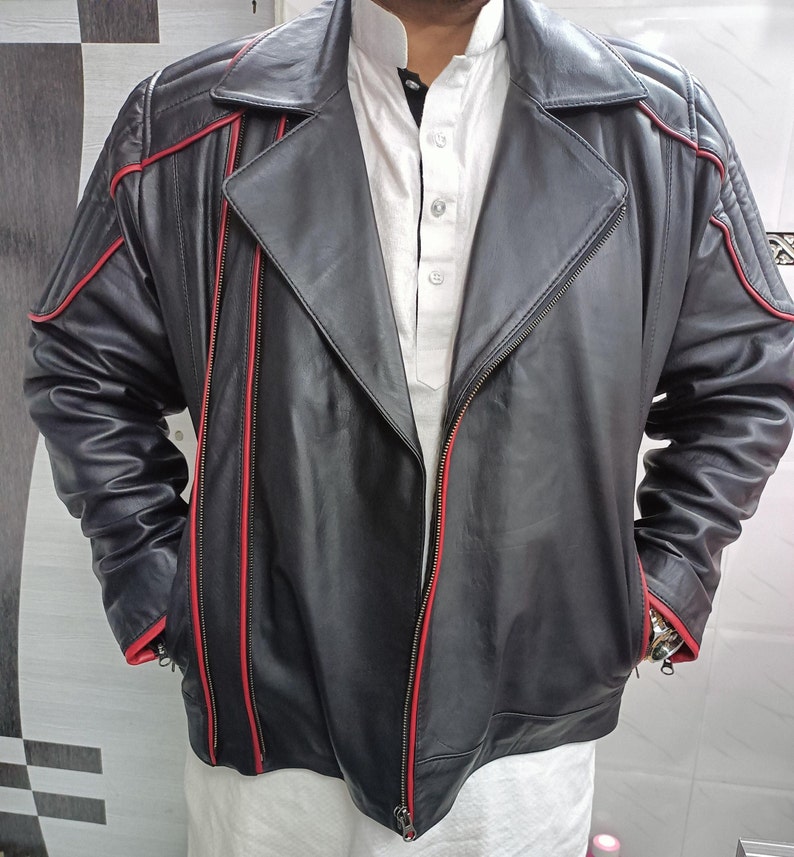 Mens Leather Jacket BLACK COLOR BLOCK Leather Jacket for - Etsy