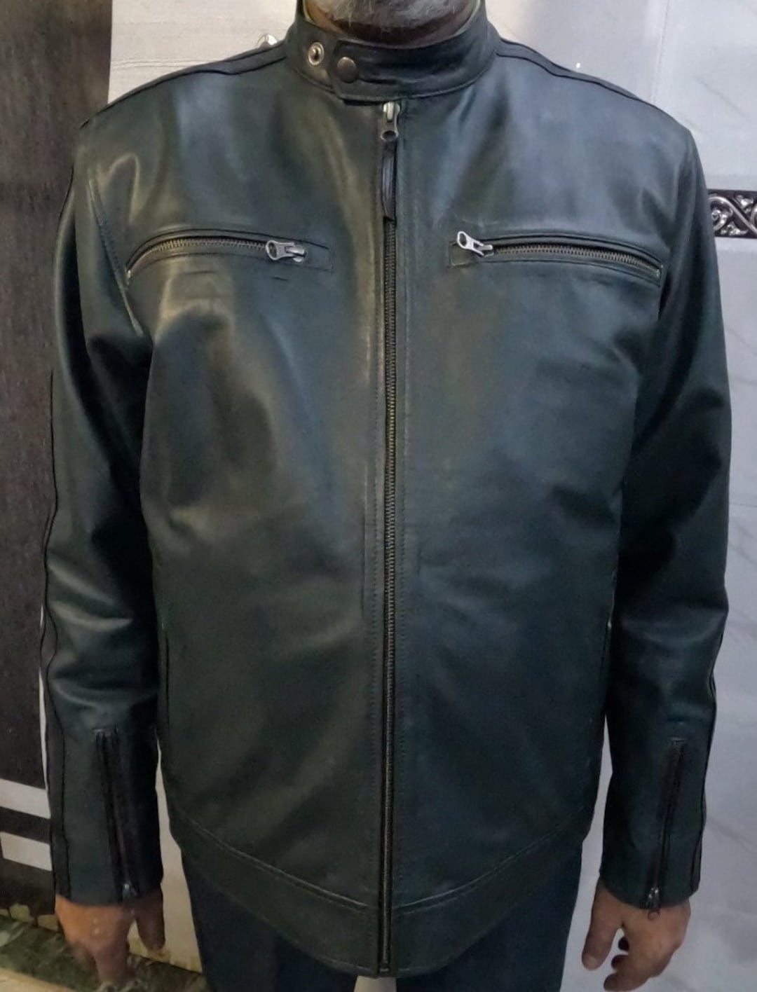 Mens Dark GREEN Leather Jacket | Forest Green Real Biker Leather Jacket ...