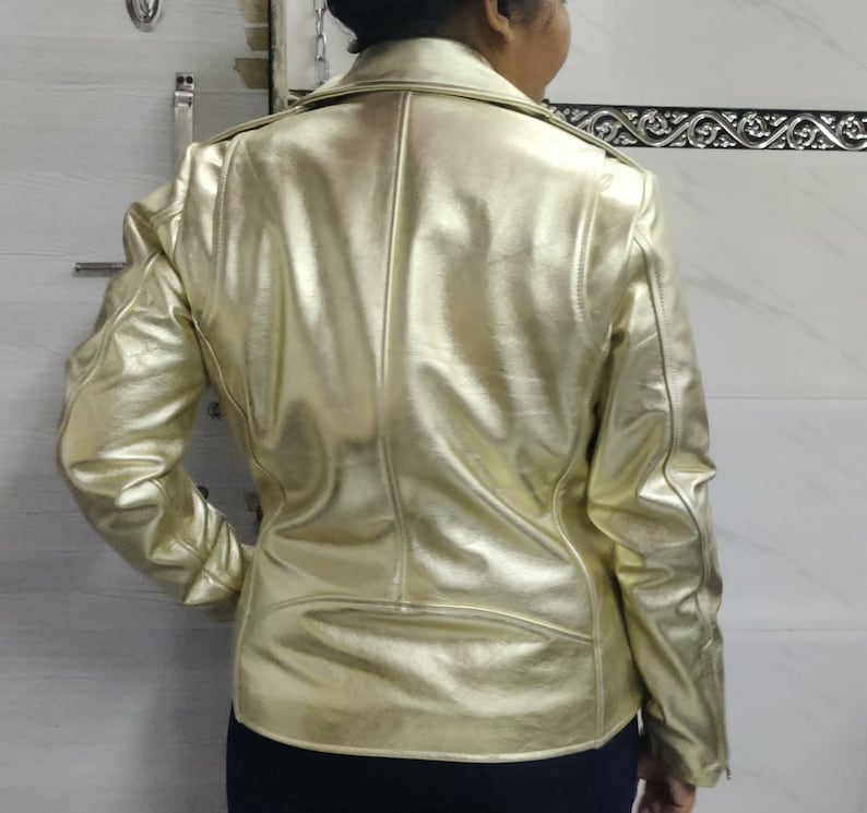 Noori Women's Genuine Lambskin METALLIC GOLD Leather Jacket | Handmade ...