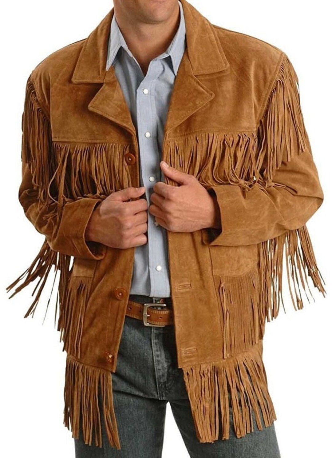 Mens BROWN Real Suede FRINGE Jacket | Native American Cowboy Fringe ...