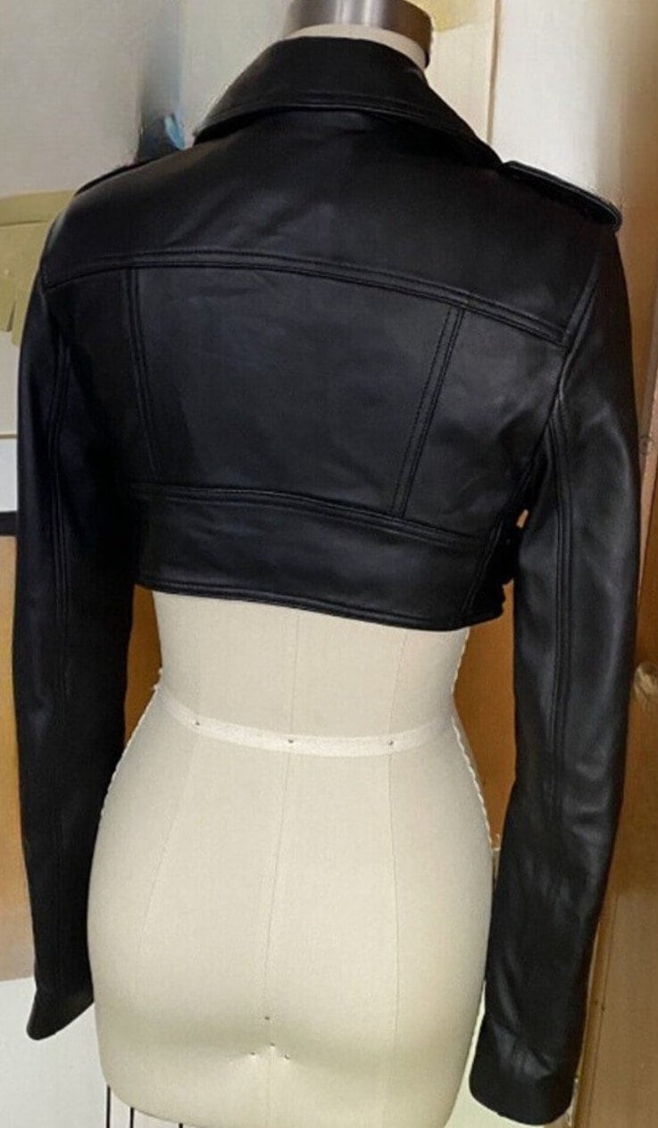 Womens Crop Leather Jacket BLACK CROPPED Motorcycle Bolero - Etsy