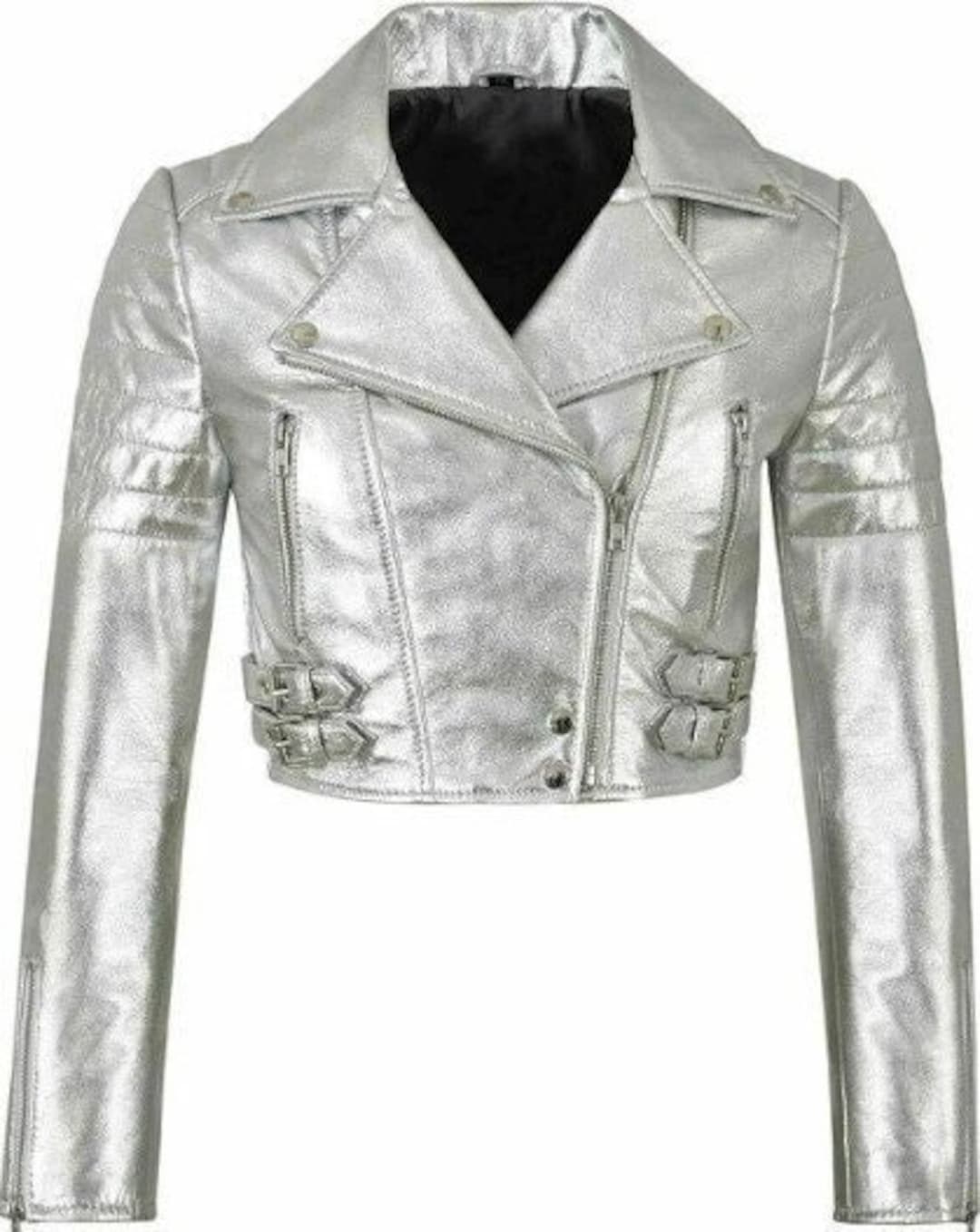 Womens Genuine Lambskin METALLIC SILVER Leather Jacket | Handmade ...