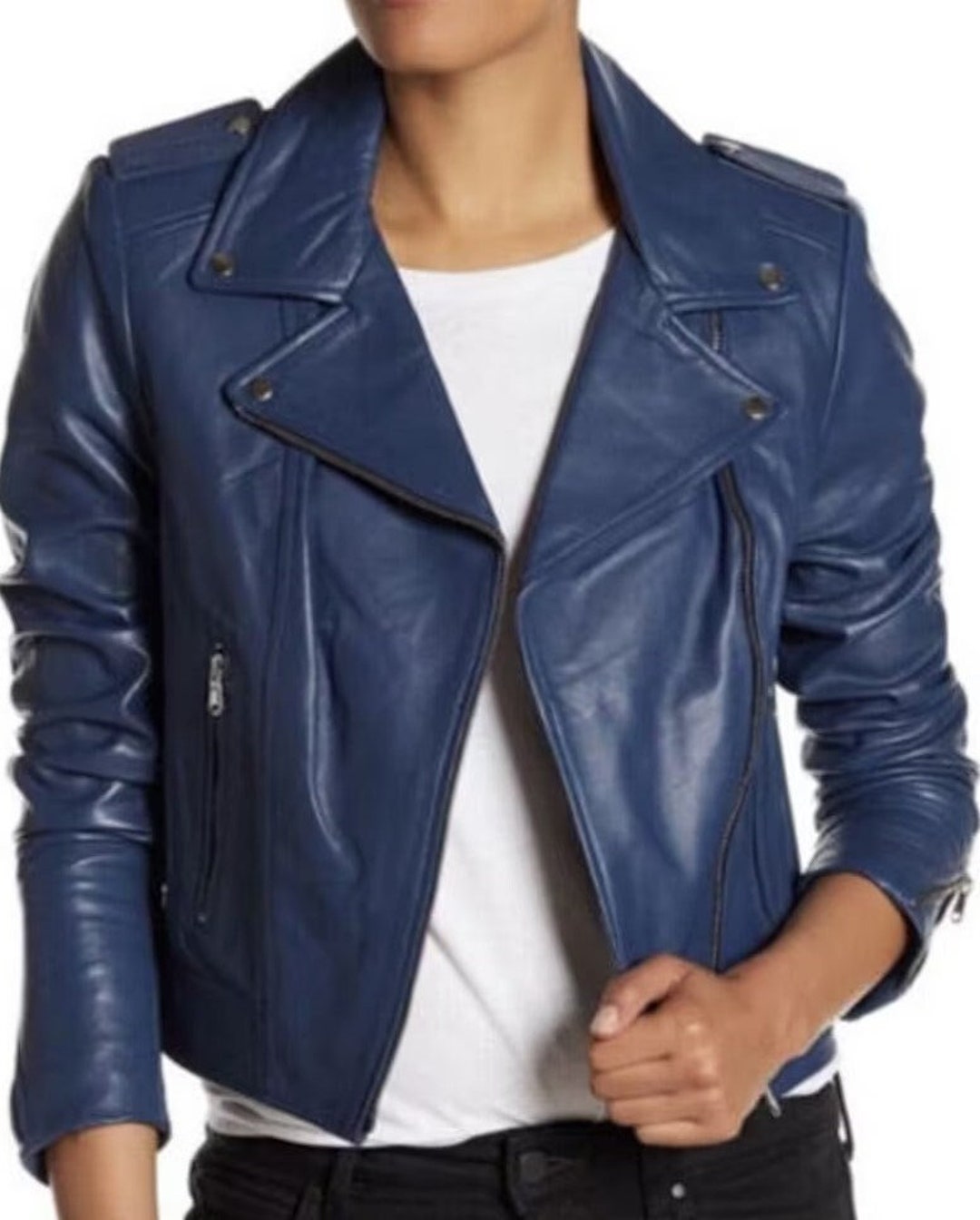 Womens Lambskin BLUE Leather Motorcycle Jacket | Slim Fit Motorcycle ...