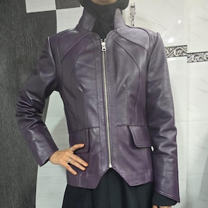 Womens Real Lambskin Leather Jackets PURPLE, Western OUTFIT Motorcycle ...