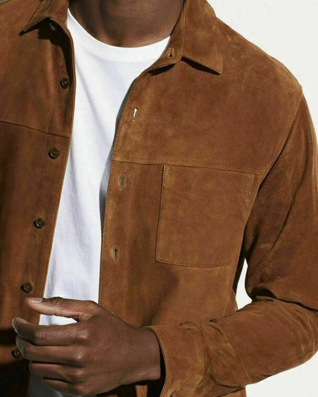 Mens Lambskin TAN Brown Suede Leather SHIRT | Slim Fit TRUCKER Style ...