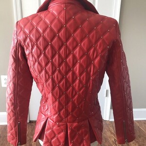 RED Long Leather Jacket, Leather Jacket Red Colour DIAMONDS Quilt Coat ...
