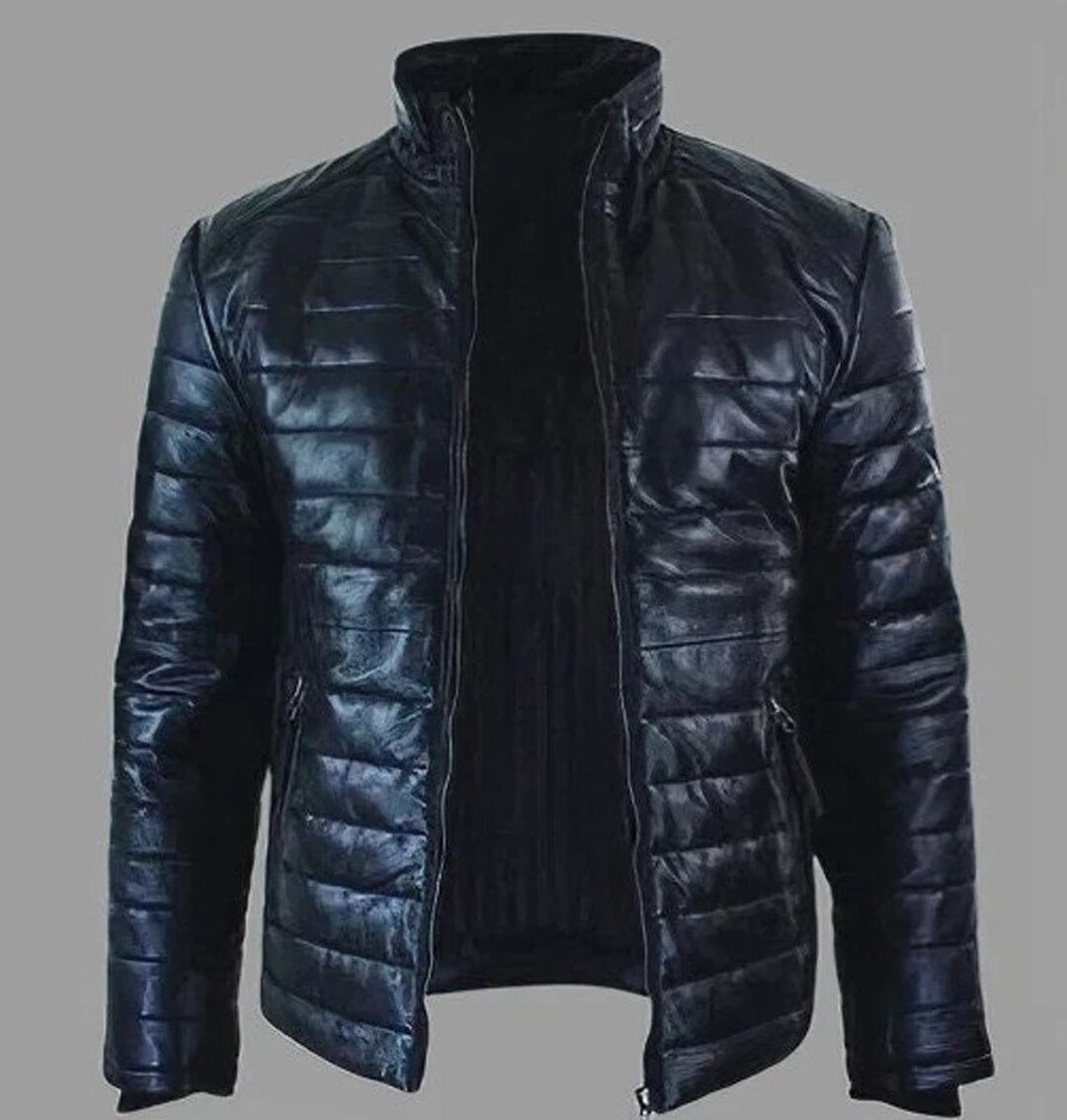 Mens PUFFER LEATHER JACKET | Black Leather Bubble Jacket | Motorcycle ...