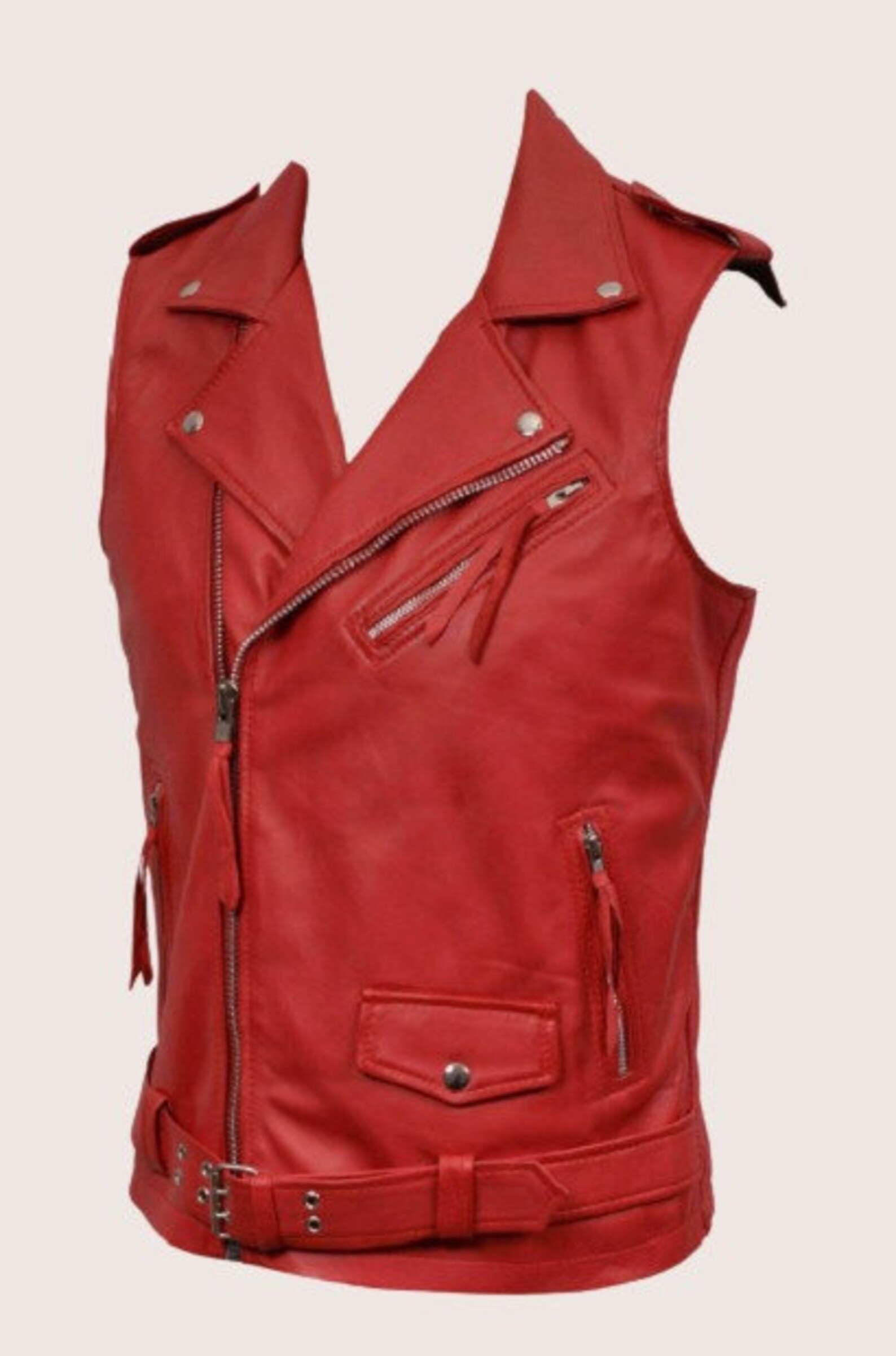 Men's RED Color Handmade Steampunk Leather Vest, Brand New Blood Red ...
