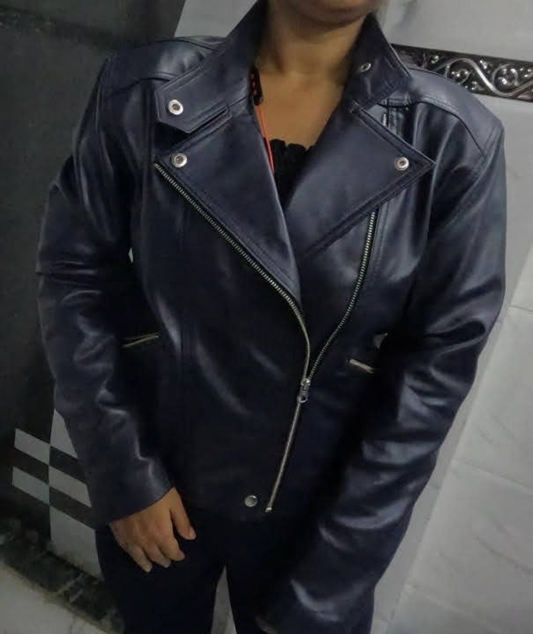 Navy Blue Leather Jacket for Womens | Stylish Motorcycle BIKER Leather ...
