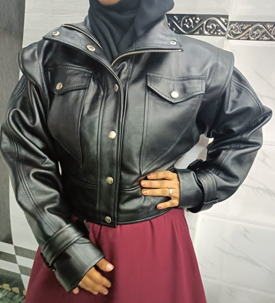 Women's Short & Cropped Jackets, Real Lambskin BLACK Biker Leather Crop ...