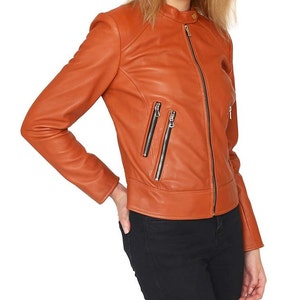 Women's ORANGE Leather Jacket, QUILTED Designer Party Wear Jacket ...