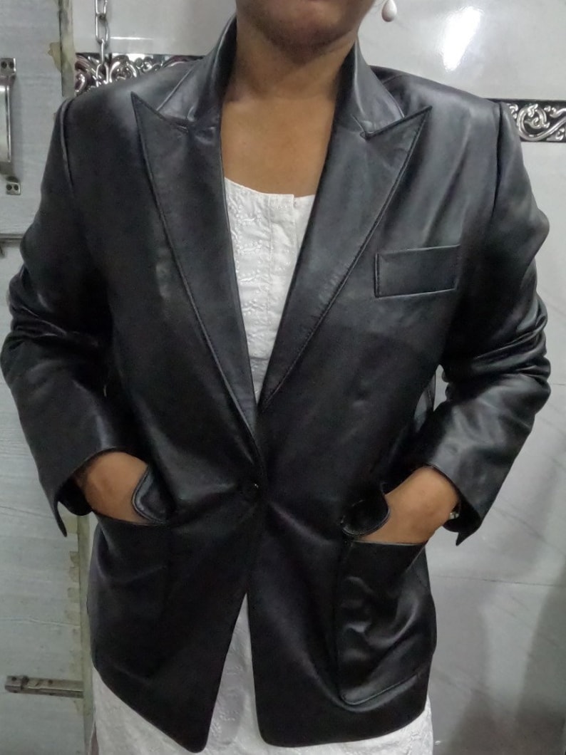 Womens BLACK LEATHER BLAZER | Stylish One Button Closure Fashion Wear ...